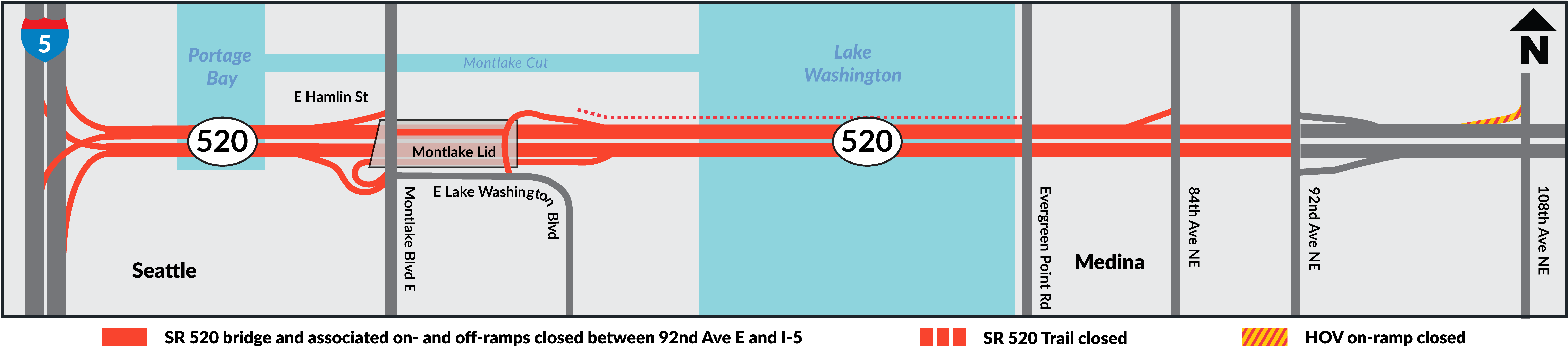SR 520 and Trail closed across Lake Washington this weekend April 5-8; Portage Bay on-land ...